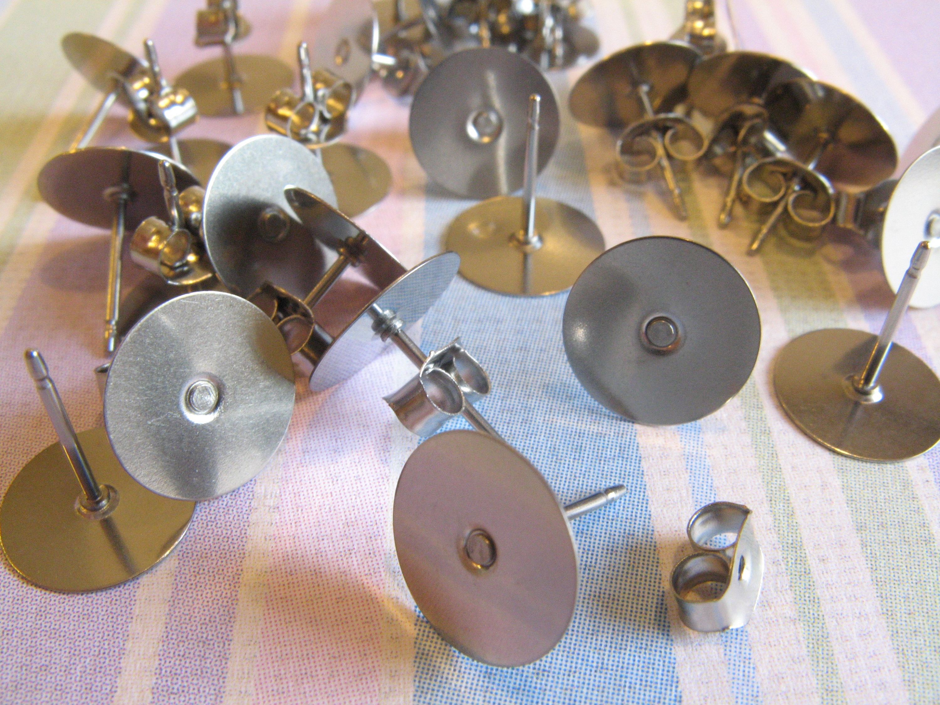 48pcs Surgical Stainless Steel 10mm Flat-pad Earring Posts And Backs on ...