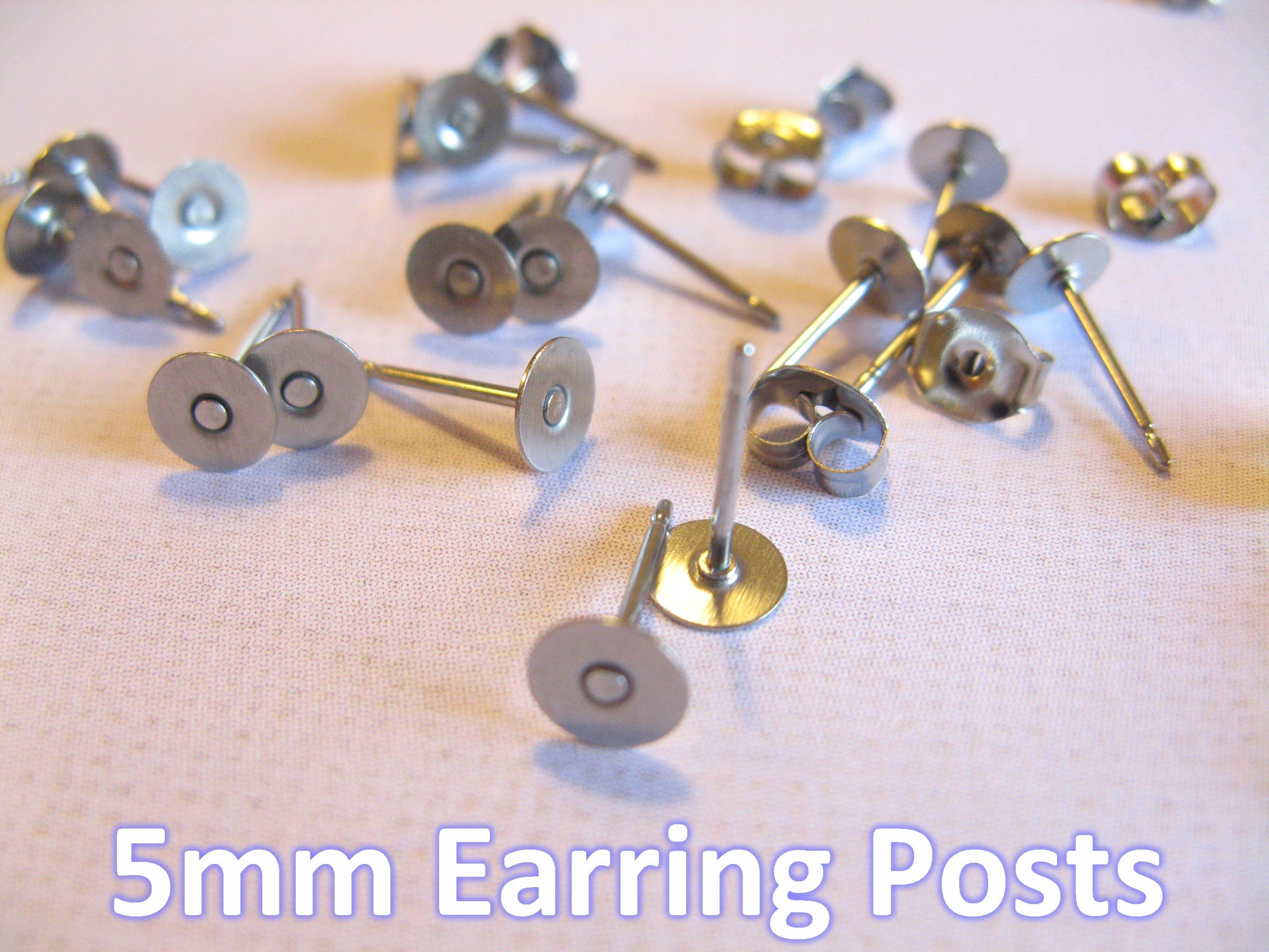 200pcs Surgical Stainless Steel 5mm Flat-pad Earring Posts And Backs on ...