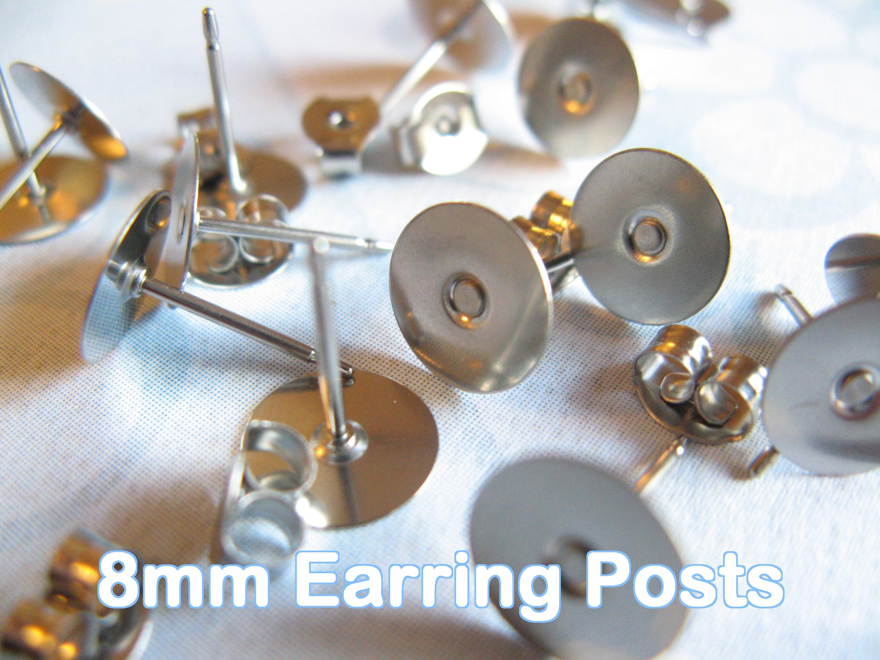 24pcs Surgical Stainless Steel 8mm Flat-pad Earring Posts And Backs on ...