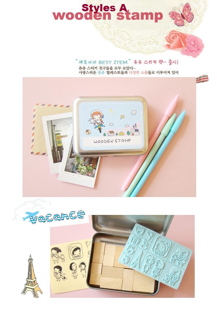 Korean Diy Wooden Stamp Set - Blue on Luulla